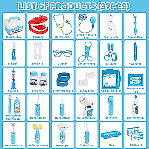 Gifts2U Toy Doctor Kit, 37 Pieces Kids Pretend Play Toys Dentist Medical Role Play Educational Toy Doctor Playset for Boys Ages 3-6