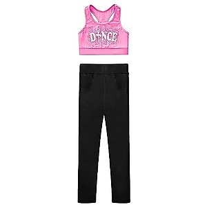 Yeahdor Kids Girls' 2 Piece Athletic sleeveless Dance Crop Tops with Legging Set Gym Workout Fitness Active Outfit Printed Pink 8 Years
