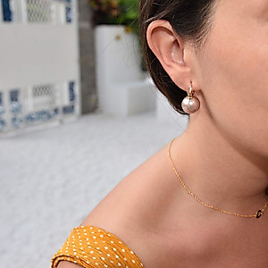 Big Pearl Dangle Earrings [18K Gold Plated - .925 Sterling Silver] - Bridal / Wedding / Ballroom / Gala / Vintage / Art Deco