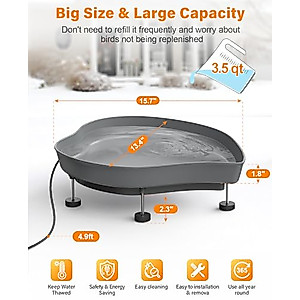 Heated Bird Bath for Outdoors for Winter - 60W Thermostatically Controlled Birdbath Heater for Winter with Large Capacity, All Seasons Available Bird Bath Heater for Outdoor in Winter Garden Yard