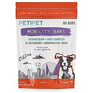 PetiPet Hip & Joint Health Bars | Dog Joint Supplement Support for Dogs with Glucosamine, Chondroitin, MSM | Glucosamine for Dogs Soft Chews | Advanced Pet Joint Support and Mobility - (60 ct)