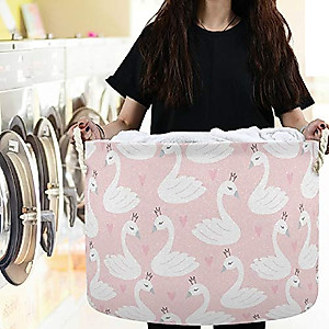 visesunny Collapsible Large Capacity Basket Cute Swan Heart Clothes Toy Storage Hamper with Durable Cotton Handles Home Organizer Solution for Bathroom, Bedroom, Nursery, Laundry,Closet