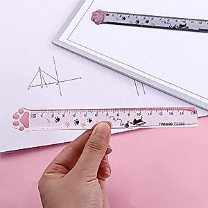 Straight Ruler 1PC Cute Cartoon Cats Claw Ruler Painting Plastic Rulers Portable Scale Ruler Measuring Ruler Stationery Office School Supplies(pink)