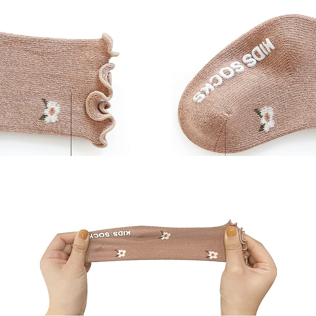 FYLuoke Baby Girls Ruffle Socks Toddler Ankle Floral Casual Socks Infant Non-Slid Dress Socks(5 Colors,1-3T)