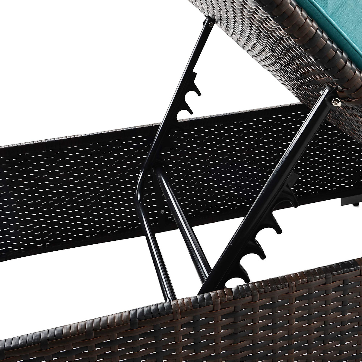 Outdoor PE Wicker Chaise Lounge - 2 Piece Patio Brown Rattan Reclining Chair Furniture Set Beach Pool Adjustable Backrest Recliners with Side Table and Comfort Head Pillow (White+Brown + Rattan)