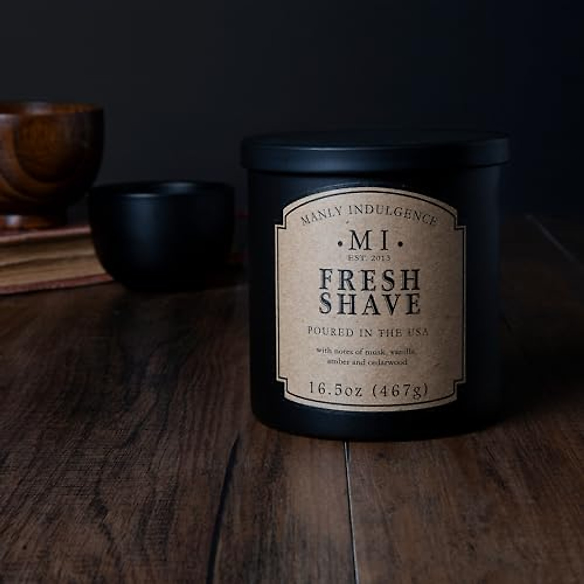 Manly Indulgence Fresh Shave Jar Candle 16.5 oz - Musk, Vanilla & Bergamot - Woodsy Amber & Cedarwood - Up to 60 Hour Burn - Soy Blend Wax, USA Poured