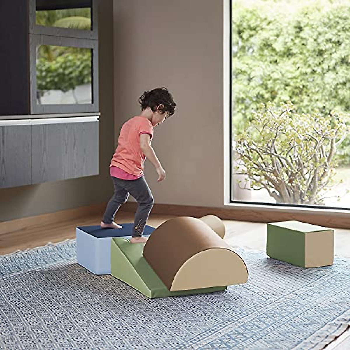 ECR4Kids SoftZone Climb and Crawl Playset, Building Blocks, Earthtone, 5-Piece