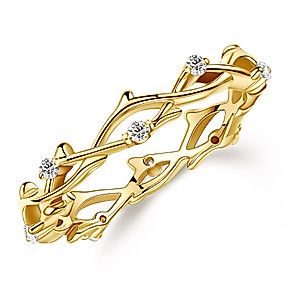 MOOSEA Twig Moissanite Wedding Band for Women, D Color VVS1 Clarity Lab Created Diamond Rings 14K Yellow Gold Vermeil Unique Moissanite Stackable Rings for Women Anniversary Band