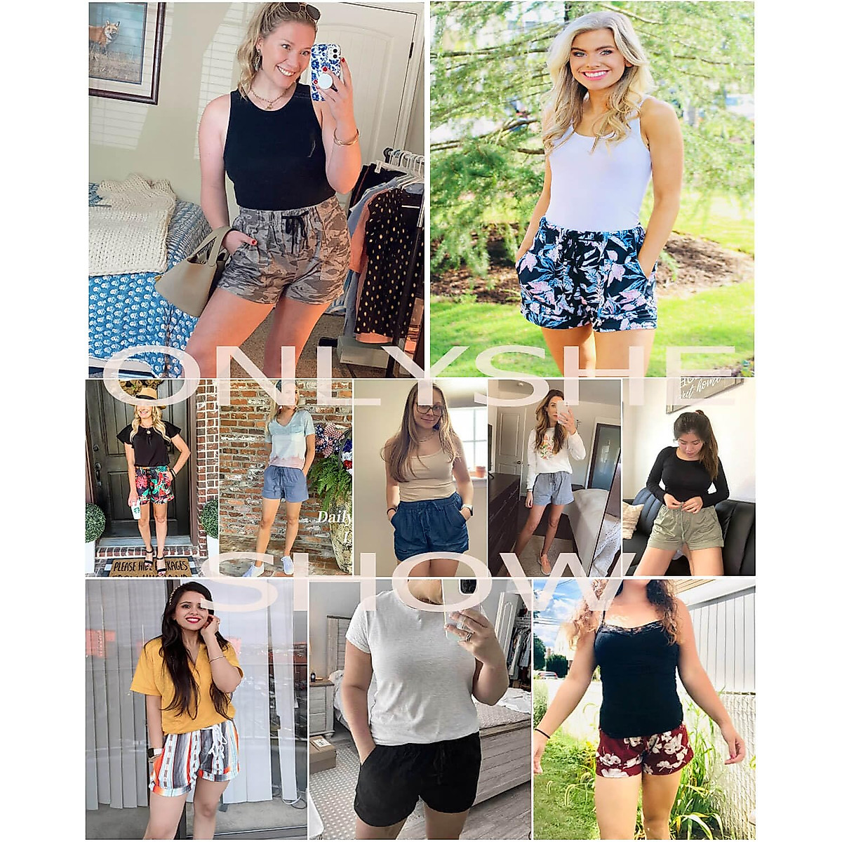 ONLYSHE Women Juniors Summer Casual Shorts Fashion Comfy Pocketed Drawstring Elastic Waist Pants Cornflower XL