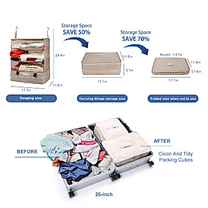 TABITORA Portable Hanging Travel Shelves Bag Packing Cube Organizer Suitcase Storage Large Capacity Beige L+XL