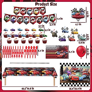 Cars Birthday Party Supplies, Lightning McQueen Birthday Party Supplies Decorations Include Banner, Foil Balloons, Tablecloth, Plates, Backdrop and Forks for Kids