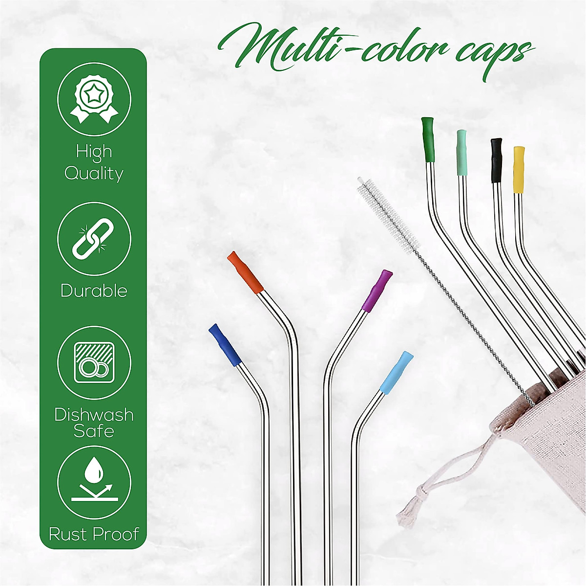 Bamboo Mason Jar Lids with Straw Hole, Stainless Steel Reusable Straws with Colored Silicone Tips, Straw Cleaner Brush and Polyester Bag, 70mm Bamboo Mason Jar Lids (Regular Mouth)