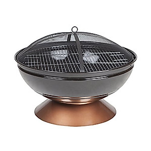 Fire Sense 62242 Fire Pit Degano Round Wood Burning Lightweight Portable Outdoor Firepit Backyard Fireplace Also Included Wood & Cooking Grate - Black Copper - 26"