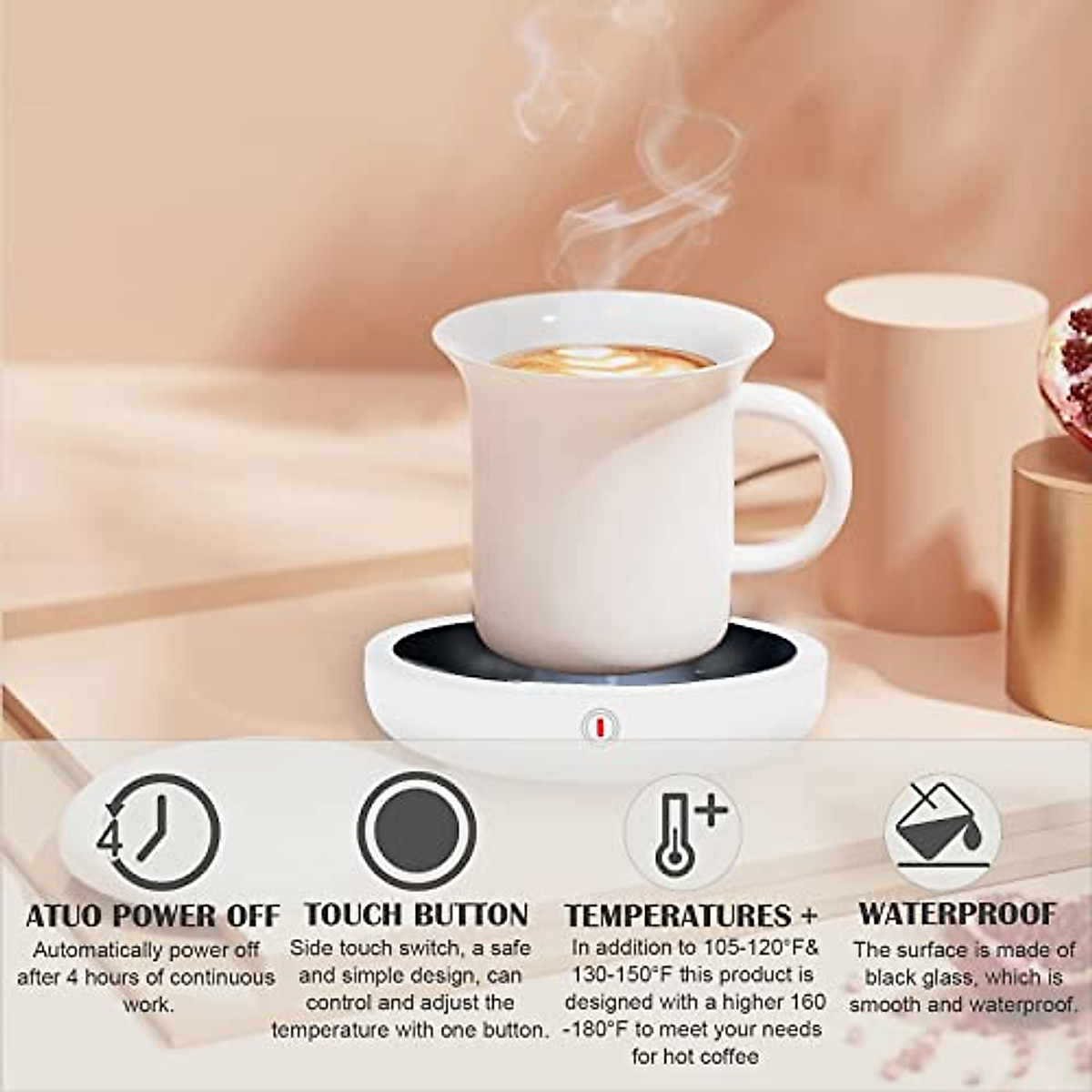 Mug Warmer for Coffee and Tea, Midgod Electric Beverage Warmers for Travel, Office Home Desk Use, Smart Thermostat Coaster Keep Coffee, Beverage, Milk, Tea and Hot Chocolate Warm (White)