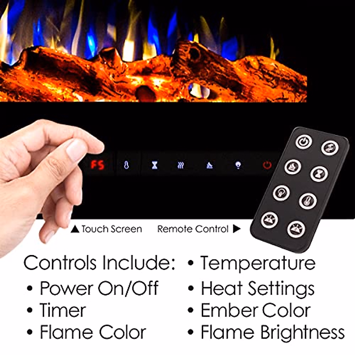 60” Electric Fireplace-Front Vent, Wall Mount or Recessed-3 Color LED Flame, 10 Fuel Bed Colors & 3 Media-Touch Screen & Remote Control by Lavish Home