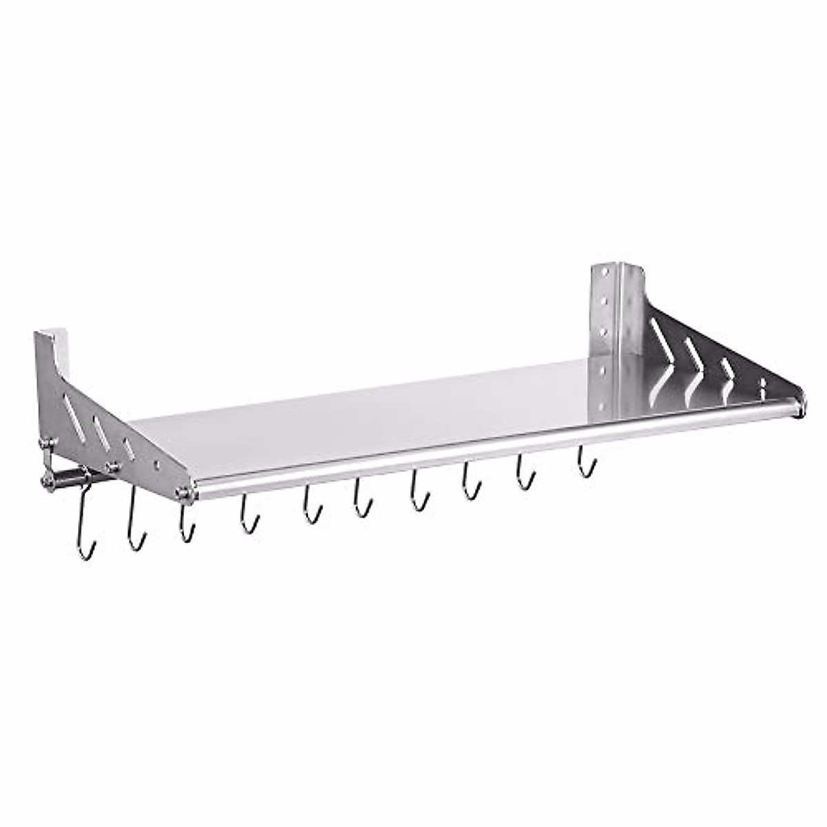 Funan Mountain Stainless Stell Wall Mount Shelf with Hooks 304 Bathroom Kitchen Commercial Shelf Rack Restaurant Bar Multifunctional Storage Shelf (10.63, 23.62)