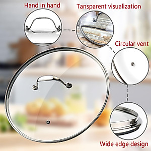 Tsnamay 8 Inch Clear Glass Pot Lid for Frying Pan Replacement Cover Can Withstand 356°F (180℃) with Stainless Steel Arch Bridge Handle,Bright Silver