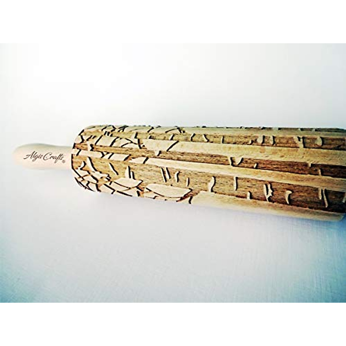 BIRCH embossing rolling pin engraved wooden embossed dough roller for embossed cookies or clay by Algis Crafts