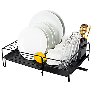 Sgokuno Dish drainers Drying Racks - Small Dish Drying Rack Dinnerware Drainer Removable Drip Tray, Cup Holder, Compact Kitchen Dish Drainers for Countertop