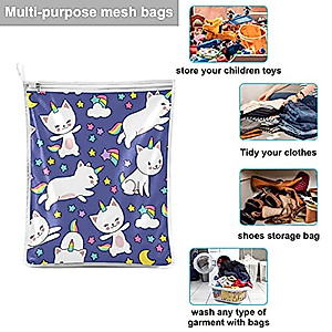 Cute Cats Unicorn Laundry Mesh Bag Delicates Lingerie Laundry Wash Bag Heavy Duty with Zipper Bra Laundry Bags for Apartment Dorm Family Laundromat