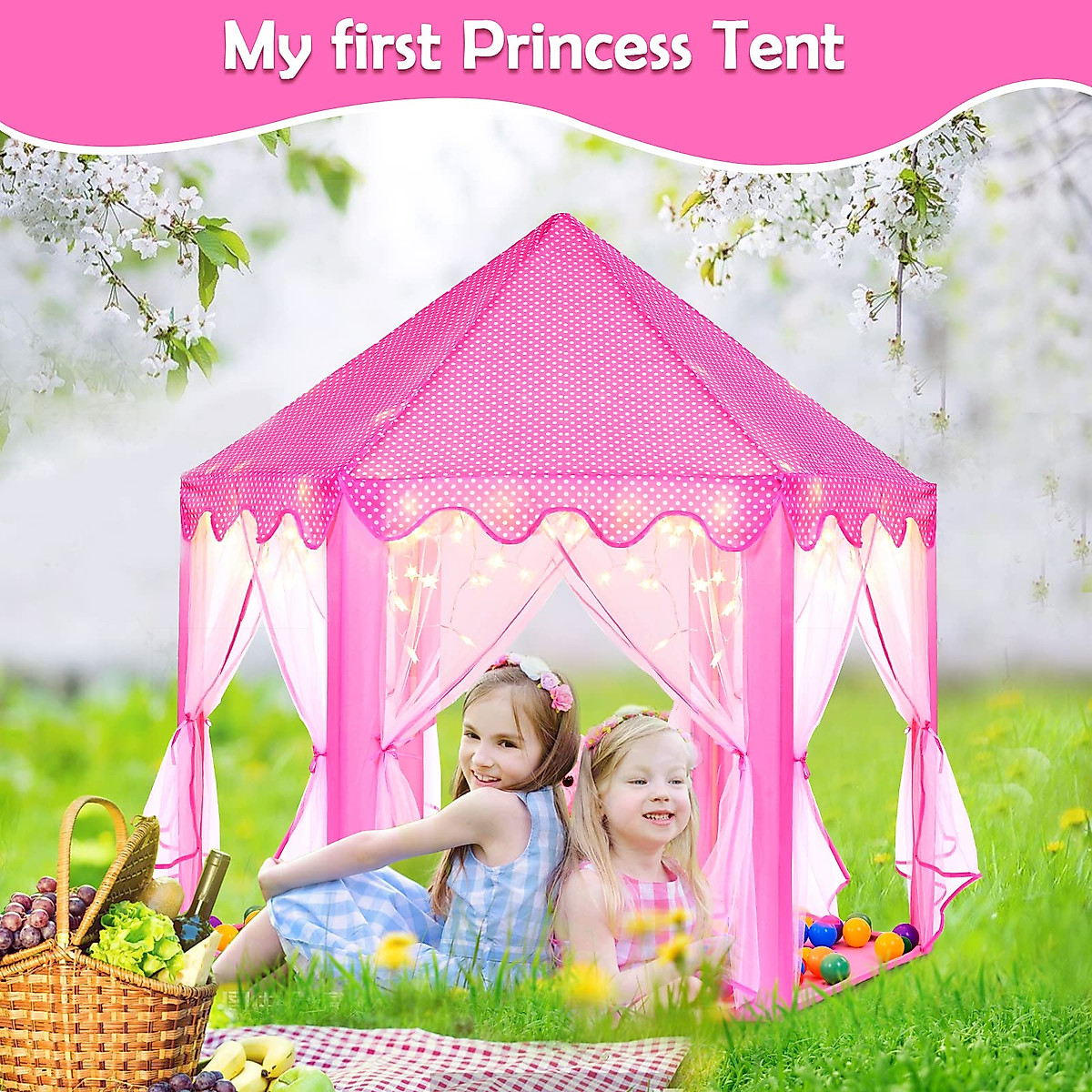Princess Tent Toys Gift Girls Large Castle Playhouse with 16.5 Feet 40 Star Lights for Toddlers Kids Children Indoor Outdoor Games - ASTM/CPC Certified