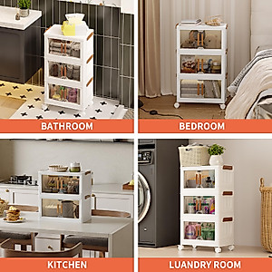 Fixwal 23QT Stackable Storage Bins, Plastic Drawer Storage, Foldable Closet Organizers and Storage with Shelves and Lockable Wheels, Box Cabinet Containers for Toy Organization, Bedroom, 3 PACK Cubes