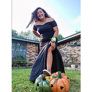 YMDUCH Women's Off Shoulder High Split Long Formal Party Dress Evening Gown Black