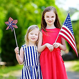 American Flag Patriotic Pinwheels Independence Day Pinwheels US Stars and Stripes Pinwheels with Instruction Garden Windmill Wind Spinner for Kids Adults, July of 4th Decor Yard Garden Lawn (30)