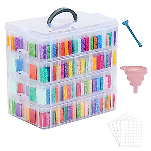 QUEFE 352 Slots 4-Tier Diamond Painting Accessories Storage Container, Portable Bead Organizer Box, Stackable Crafts Organizers for DIY Diamond Art Craft Jewelry Bead Storage