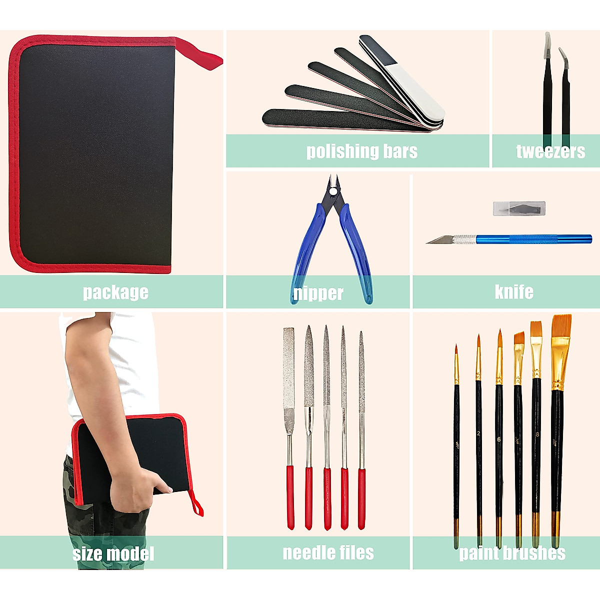 HOPLEX Model Tools Kit 20 in 1 Adults Hobby Building Tools Set Basic Tools with Nippers Tweezers Needle Files Polishing Bars for Car Airplane Model Building Repairing and Fixing