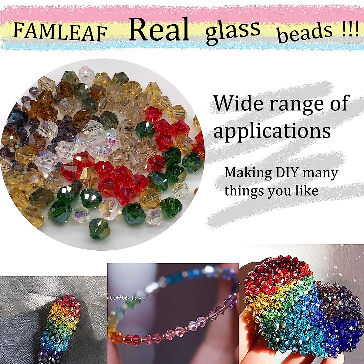 FAMLEAF 6mm 190Pcs Crystal Glass Beads, Crystal Glass Beads for Jewelry Making, Bicone Beads, Bicone Glass Beads, Faceted Bicone Crystal Glass Beads, DIY Beads Bicone Beads for Jewelry Making
