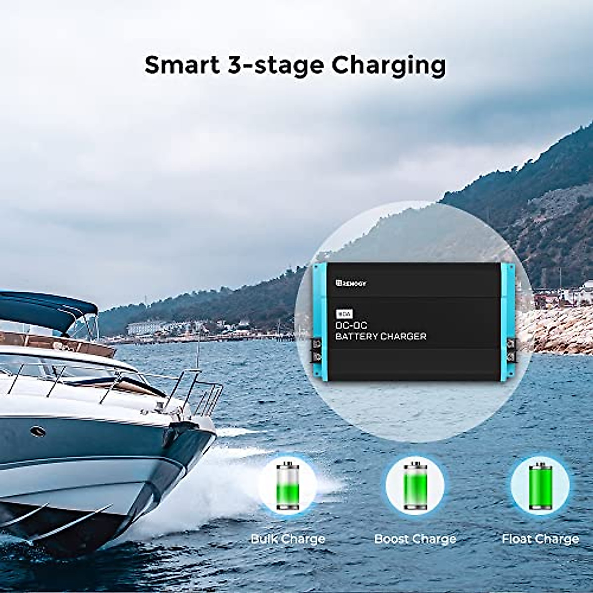 Renogy 12V 60A DC to DC On-Board Battery Charger for Flooded, Gel, AGM, and Lithium, Using Multi-Stage Charging in RVs, Commercial Vehicles, Boats, Yachts, 60A