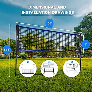 GSE Recreational Badminton Complete Set, Sports Outdoor Net Game Set Including 20'*2' Portable Badminton Net +4 Badminton Rackets+ 3 Shuttlecocks for 2-on-2 Games