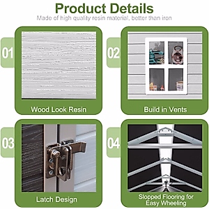 SELLERWE 8x6 FT Outdoor Storage Shed, Waterproof Thicker Resin Shed with Floor & Lockable Door & Window & Vents, Plastic Tool Shed for Backyard, Patio, Poolside, Lawn, All Weather Use, Gray