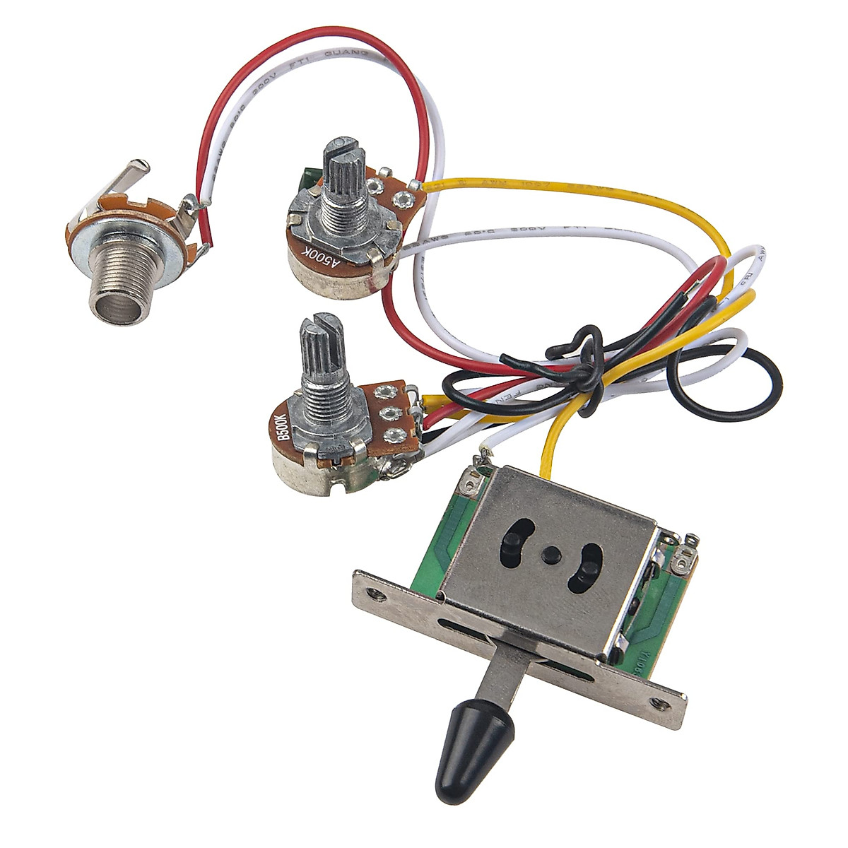 1Set Yootones Guitar Wiring Harness Set,Prewired 500K Pots 3 Way Switch Wiring Harness Kit with 6.35 Output/Black Knobs Compatible with Electric Guitar