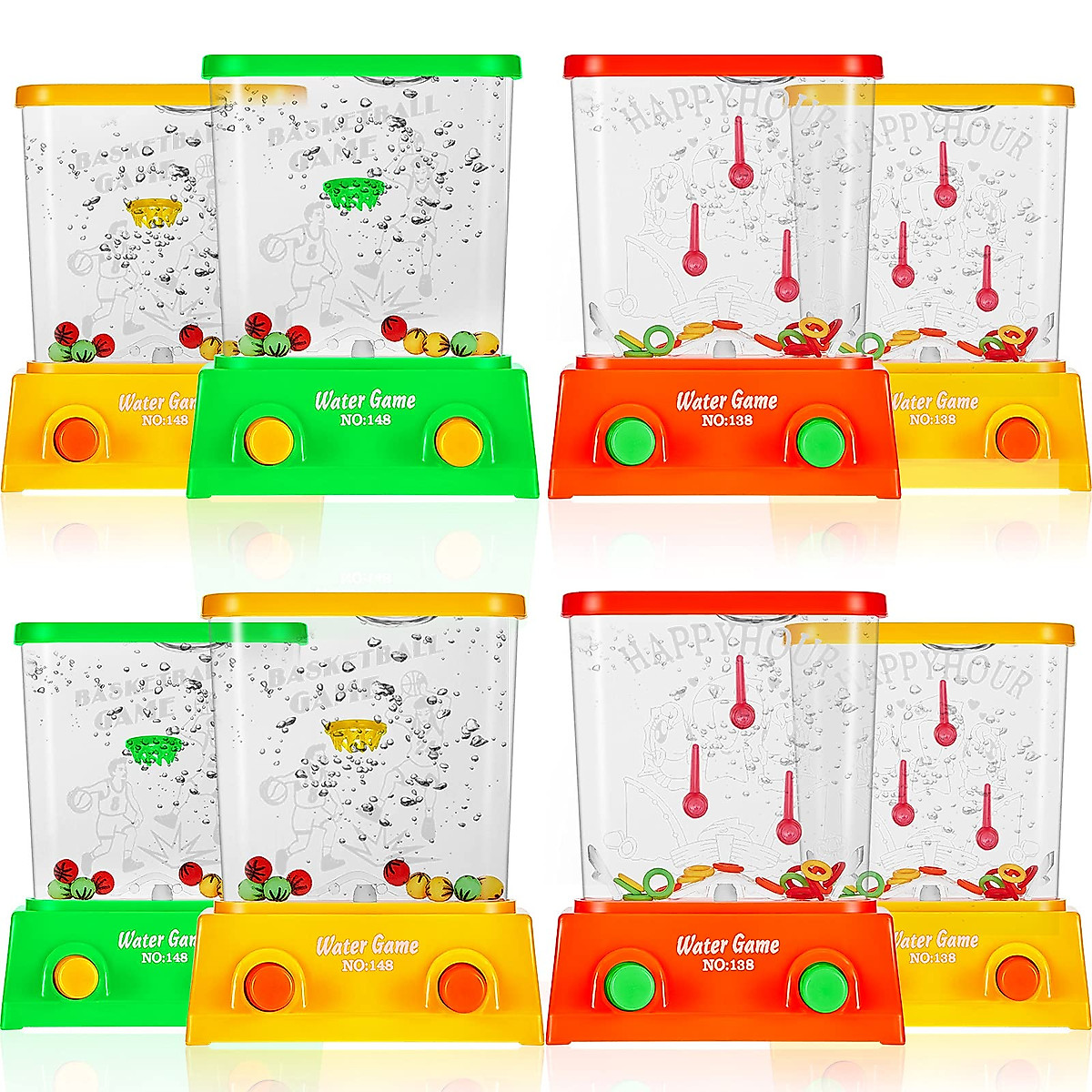 Sumind 8 Pieces Handheld Water Game Arcade Water Ring Water Tables for Fish Rings Basketball Game for Different Ages Christmas Fun Party Favor Stocking Stuffers for Men Retro Pastime, Without Water