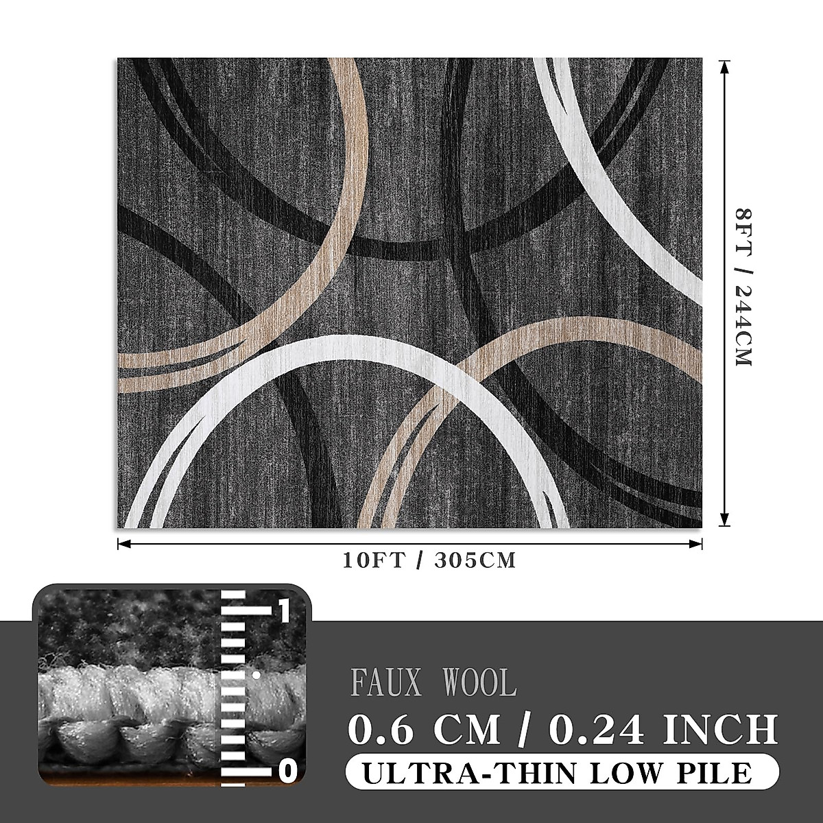 chakme Modern Abstract Washable Rugs 8'x10' Area Rug for Living Room Bedroom, Black and White Rug Non-Slip Ultra Thin Home Decor, 8x10FT