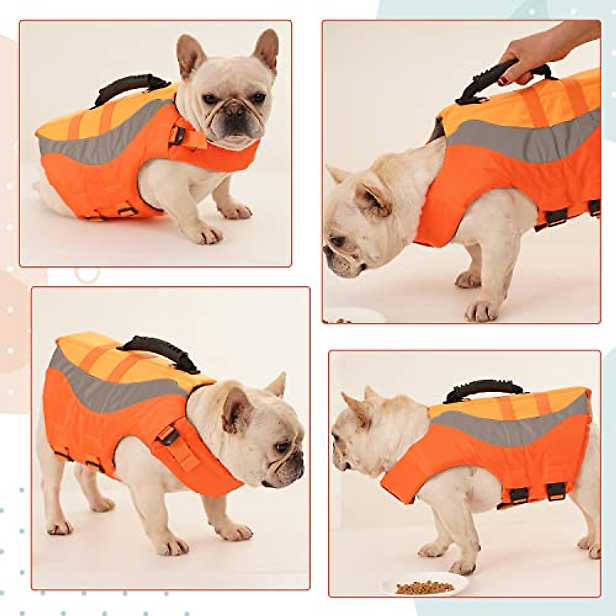 Dog Life Jacket Ripstop Dog Life Vest for Boating Swimming，Reflective Dog Life Preserver with Rescue Handle & Leash Ring, Small Medium Dogs Lifesaver Floating Swimsuit French Bulldog Bathing Suit