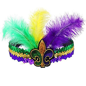 Mardi Gras Feather Headband Sequins Glitter Hair Band for Adult Women Men Kids Mardi Gras Hair Band Hair Accessories TSFD14 (Purple)