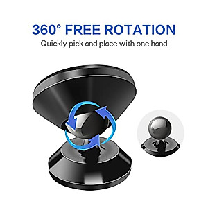 2 Pack Magnetic Phone Car Mount, Strong Magnet Cell Phone Holder with 4 Metal Plate, Dashboard 360° Rotation & Degrees View, Adjustable Magnet Cell Phone Mount Compatible with iPhone, Samsung and More