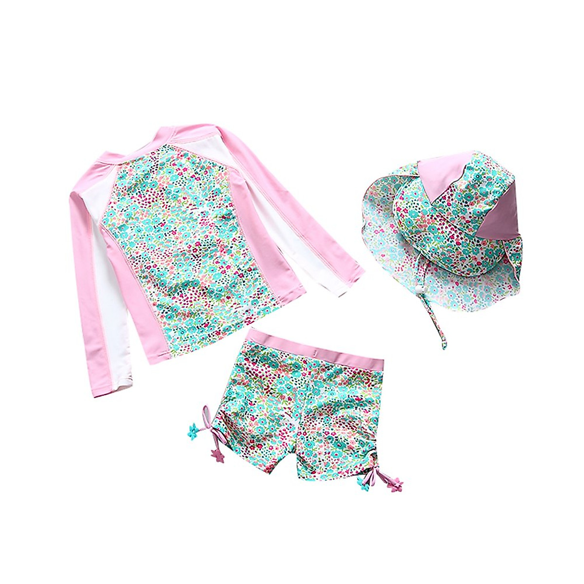 TAIYCYXGAN Baby Toddler Girls Long Sleeve Swimsuit Kids Two Pieces Rash Guard Sunsuit with Hat UPF 50+ UV Green 3-4T