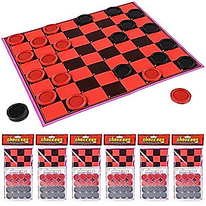 Gamie Checkers Board Game for Kids, Set of 6, Classic Checkers with Red and Black Pieces, Fun Travel Games for Kids and Adults, Cool Birthday Party Favors and Goodie Bag Fillers
