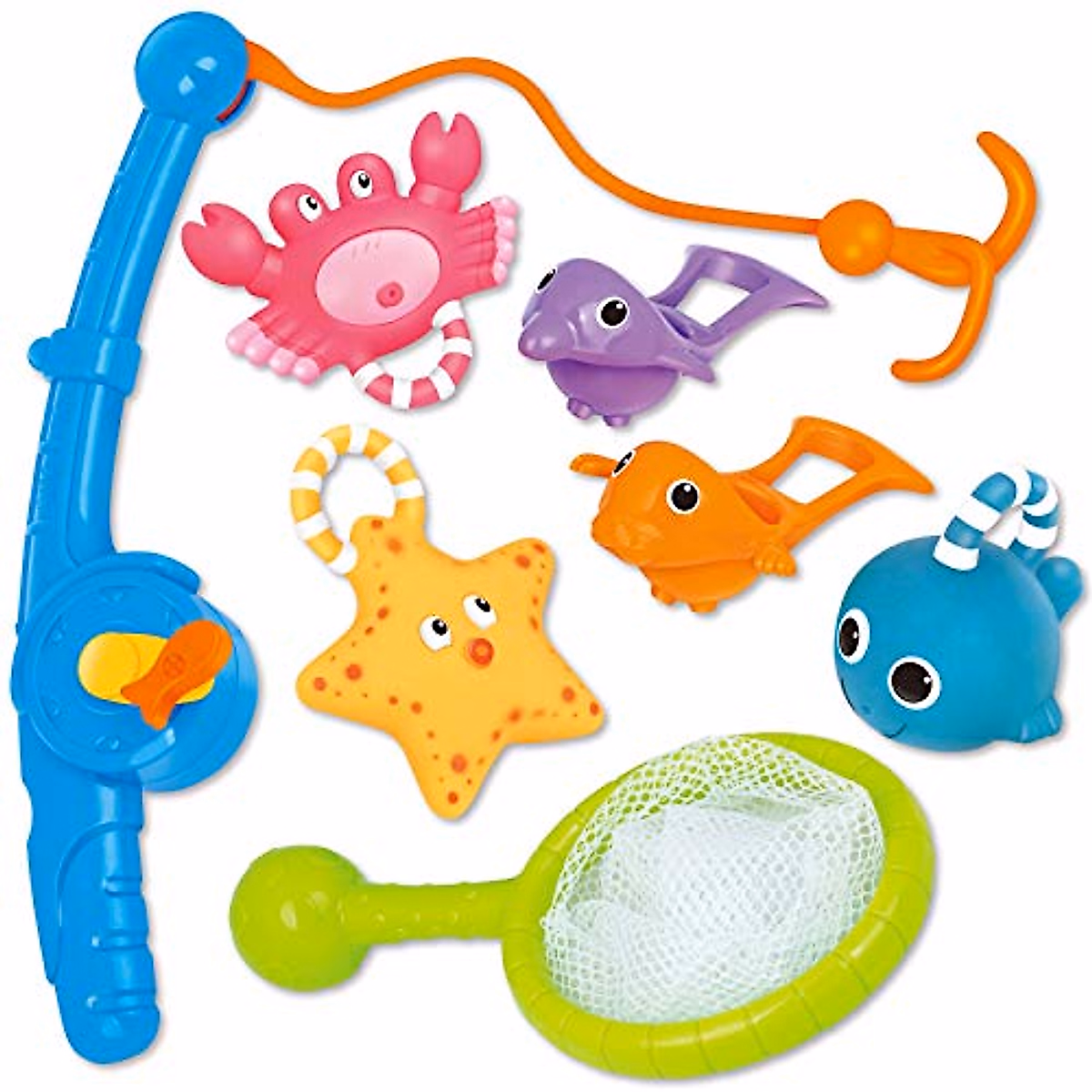 Bath Toy, Fishing Floating Squirts Toy and Water Scoop with Organizer Bag(8 Pack), KarberDark Fish Net Game in Bathtub Bathroom Pool Bath Time for Kids Toddler Baby Boys Girls, Bath Tub Spoon