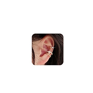 Ear Cuff Earrings for Women Cubic Zirconia Hoop Huggie Ear Cuffs for Women Non Piercing (Gold)