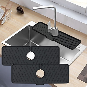 Meiliweser 2Pack of Silicone Faucet Splash Guard, 18” x 5.9”, Faucet Water Catcher Mat, Longer Silicone Sink Mat for Kitchen, Bathroom, Laundry Room, Farmhouse, Bar & RV (Black)