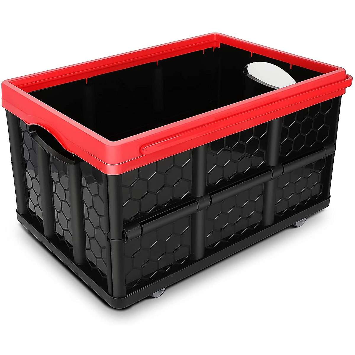 Astarama Foldable Storage Bins withLid, Stackable Storage Box with Removable Pulleys and Trolley, RetractableFoldable Storage Box (Black)
