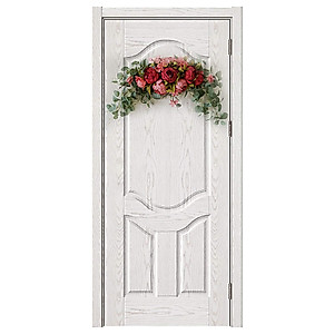 WUHNGD Artificial Flower Swag Wedding Arch Flowers 30 Inch Rose Peony Swag Arch Wreath Centerpiece for Lintel, Green Leaves Door Wreath Garden Home Wall Decoration, Pink Peonies