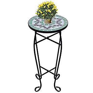 SunshineFace Mosaic Side Table, Outdoor Accent Table Coffee Table Plant End Table Small Porch Table Indoor Round Ceramic Balcony Plant Table Stands(Green, 11.8")