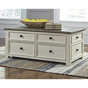 Signature Design by Ashley Bolanburg Farmhouse Lift Top Coffee Table with Drawers, Antique Cream & Brown