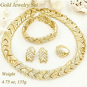 LifflyLadys Fashion Crystal Jewelry Set for Women, 18 K Gold Plated Jewelry for Weddings, Dubai Gold Necklace Earrings Set